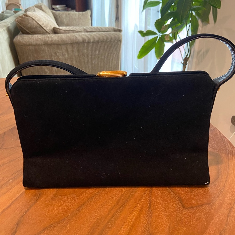 Vintage Coblentz Black Suede Leather Square Handbag P… - Gem